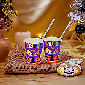 Gatherfun Halloween Party Supplies Witch and Pumpkin Disposable Paper Cups for Halloween Party Trick or Treat Party Decorations, 9 oz, 50 Pack