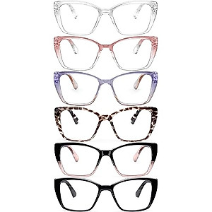 HOFANNO 6 Pack Stylish Reading Glasses for Women 1.5 Blue Light Blocking Readers Cateye Eyeglasses with Spring Hinge