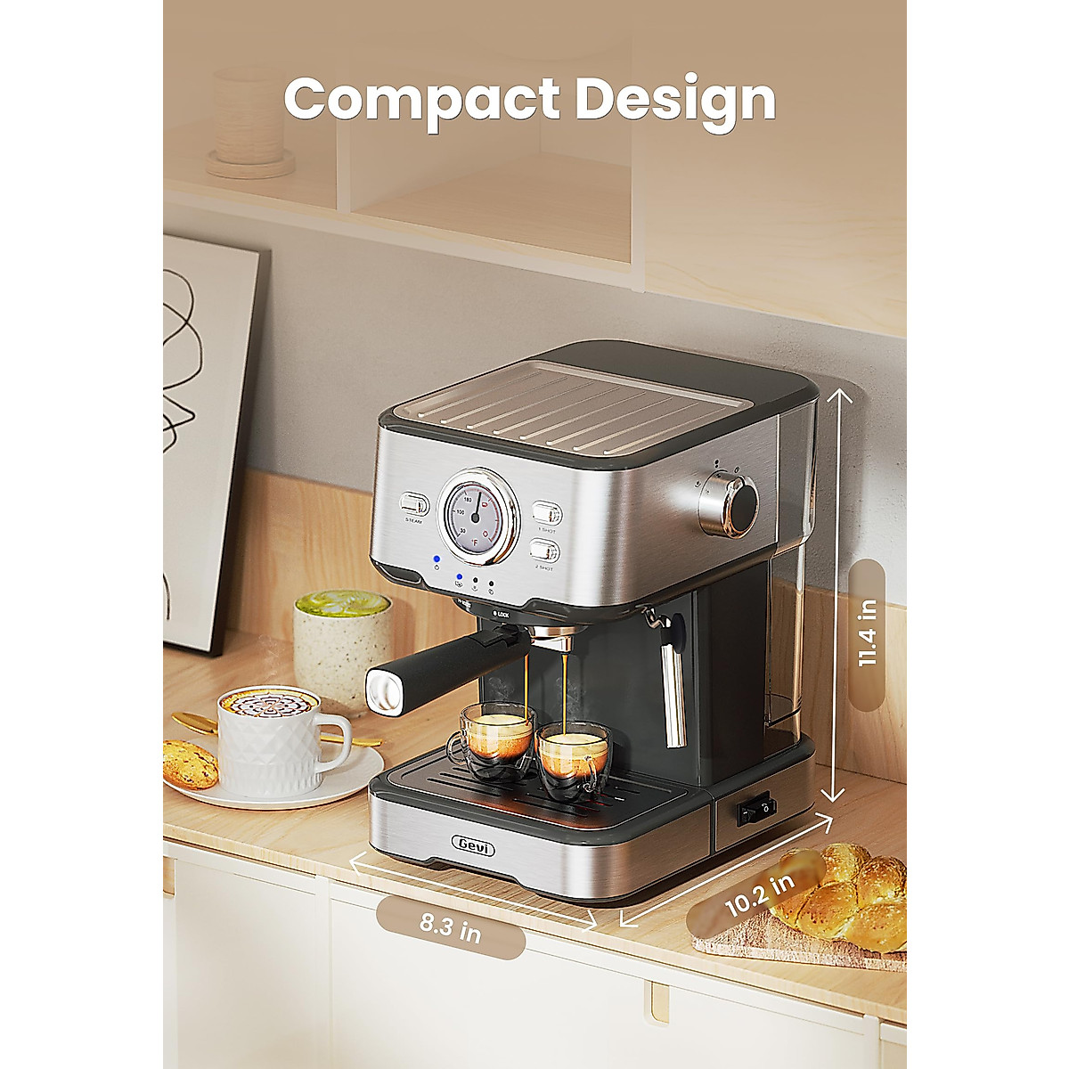 Gevi Espresso Machine High Pressure,compact espresso machines with Milk Frother Steam Wand,Professional Coffee，Cappuccino,Espresso,Latte,Macchiato Maker for home,espresso maker