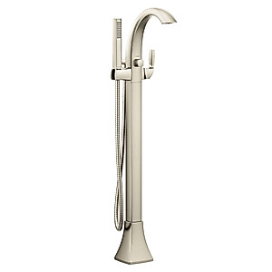 Moen Voss Brushed Nickel One-Handle Freestanding Floor Mount Tub Filler, Freestanding Bathtub Faucet with Handshower, 695BN