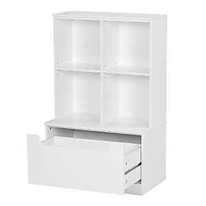 UTEX Kids Bookshelf and Toy Storage Organizer, Toddlers Bookcase with Cubbies, Adjustable Wood Shelf with Drawer for Bedroom, Playroom, Nursery, White