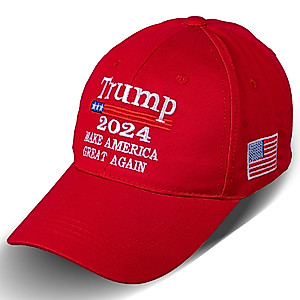 2024 MAGA Hat Make America Great Again Hat, Slogan with USA Flag Cap Adjustable MAGA Hats for Men wonen Baseball Cap (Cotton, Red)
