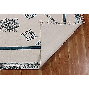 Casavani Hand Block Printed Cotton Dhurrie Geometric Tassel Rug Boho Area Rug Easy Care Washable Rugs for Doormat Entryway Living Room Bedroom Hallway Balcony 12x15 Feet