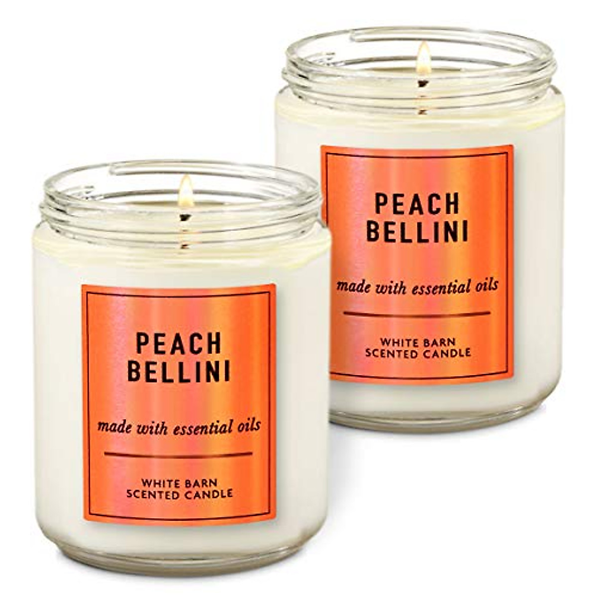 Bath & Body Works Peach Bellini Single Wick Scented Candle with Essential Oils 7 oz / 198 g Each Pack of 2
