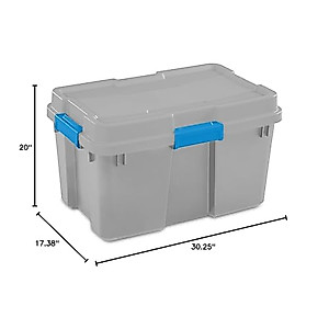 Sterilite 30 Gal Gasket Tote, Heavy Duty Stackable Storage Bin with Latching Lid, Plastic Container to Organize Basement, Gray Base and Lid, 3-Pack