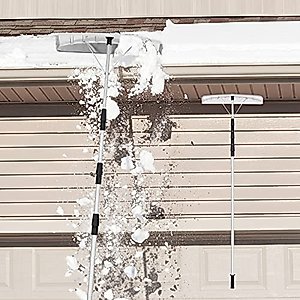 Goplus Roof Snow Rake, 21' Telescopic Aluminum Snow Removal Tool Shovel with 6" x 25" Blade & Twist-N-Lock for Snow Leaves Debris Car