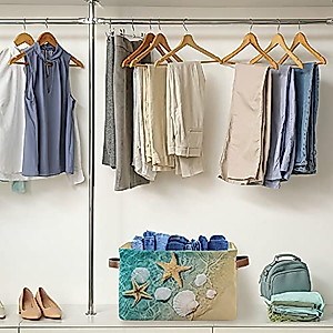 MNSRUU Storage Basket Cool Starfish Shell Beach Collapsible Organizer Basket with PU Handles, Waterproof Nursery Storage Bin，1 Pack