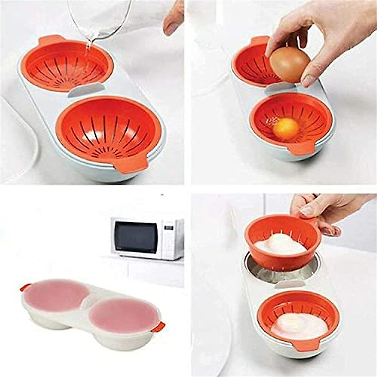 Microwave Egg Poachers Double Cup Egg Boiler Draining Egg Boiler Non-Stick Feature Microwave Ovens Cooking Tools Steamer Kitchen Gadget (1pcs,Green)