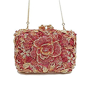 DEBIMY Elegant Flower Evening Clutch Bag Wedding Party Rhinestone Evening Bags for Women Cocktail Party Handbag Purse Pink