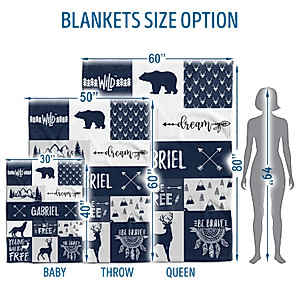 MeMate Personalized Woodland Baby Blankets, Baby Woodland Blanket Custom Name, Deer Baby Blankets for Boys Girls, Baby Bear Wolf Blanket for Baby Shower Newborn Infant Son Toddlers