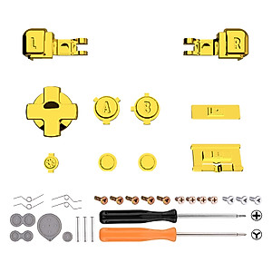 eXtremeRate Chrome Gold Glossy Custom Full Set Buttons for Gameboy Advance SP, Replacement A B L R Button Power On Off Volume Button D-pad Key for GBA SP Console - Console NOT Included