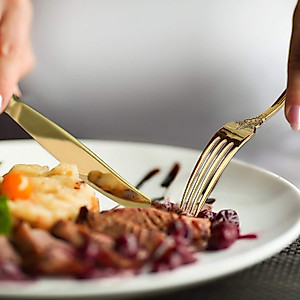 ZCF 5-Piece Gold Flatware Silverware Cutlery Set,18/10 Heavy Duty Stainless Steel Utensils,Service for 1,Include Knife/Fork/Spoon,Mirror Polished, Dishwasher Safety