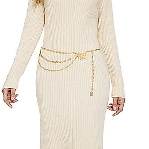 AMYGEM Multilayer Metal Waist Chain Belt for Women, Adjustable Women Long Belt Body Belly Jewelry for Dresses Jeans Trousers Gold Butterfly