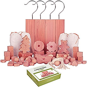 Langxinese Delux Value 72 Pk Cedar Blocks for Clothes Storage, Rings, Hangers, Trees, Bears Balls, Sachets, Loves, Cubes, Butterflies, Closets Essencials