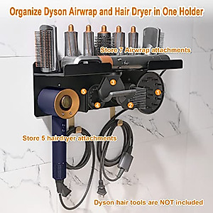 Wall Mount Holder Compatible for Dyson Hair Dryer Airwrap Hair Styler, Upgraded 2in1 Dyson Airwrap Holder Dyson Hair Dryer Holder for 5 Dyson Hair Dryer Attachments Chorten Nyima