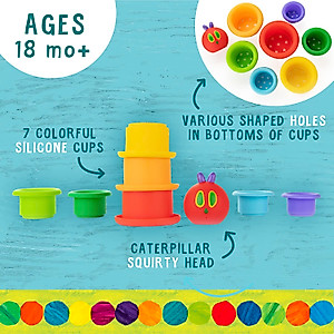 Kids Preferred World of Eric Carle The Very Hungry Caterpillar Bath Time Silicone Stacking Cup Set with Caterpillar Head Squirty Perfect for Water Play Ages 18 Months and Up
