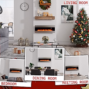 AMERLIFE 50" Wall Mount Electric Fireplace with Remote Control, Floating Fireplace Heater with Adjustable Flame Colors & Heater, Top-Vent, Low Noise, 750W/1500W, Stainless Steel Frame, Black