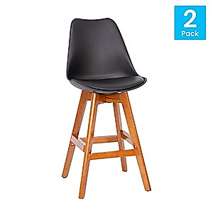 Flash Furniture Dana Set of 2 Modern Commercial Counter Stools - Black Plastic Backrest - LeatherSoft Padded Seat - 27 Inch Counter Stools - Walnut Finish Wood Frame