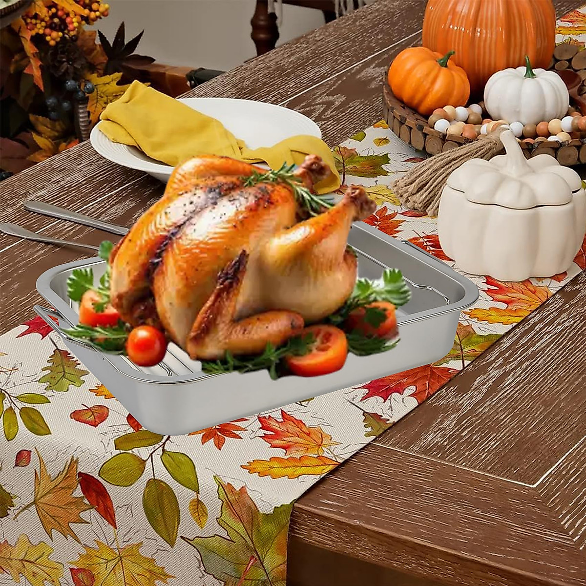 16x12x3 Inch Stainless Steel Roasting Pan with Rack, Turkey Baking Roaster Pan, For Roasting Meat,Chicken,Turkey, Lasagna