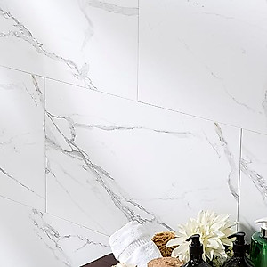 Palisade 25.6 in. x 14.8 in. Interlocking Vinyl Tile Shower and Tub Surround Kit in Carrara Marble