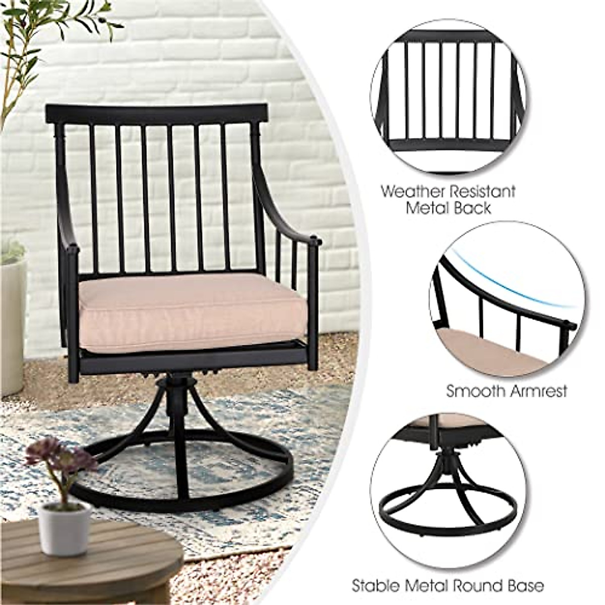 PHI VILLA Swivel Chairs Set of 8 Patio Dining Rocker Chair with Cushion Rocking Patio Furniture for Garden Backyard Bistro, Beige