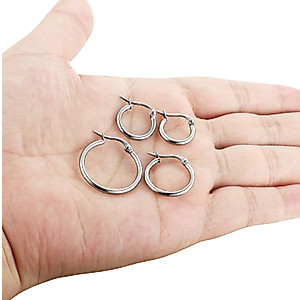 ORAZIO 4 Pairs Stainless Steel Hoop Earrings Set Cute Huggie Earrings for Women,Silver-Tone,10MM-20MM