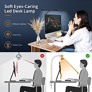 Kartols LED Desk Lamp, Double Head Architect Desk Lamp for Home Office, 31.5'' Modern Desk Light with Clamp, Stepless Dimming, 5 Color Modes, Timer, Eye Protection Office Lamp Touch Control