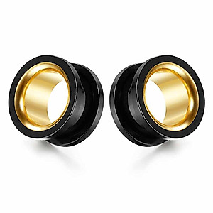 POBAISITER 2PCS Stainless Steel Screw Ear Gauges Tunnels Hollow Double Flare Black Gold For Man For Woman Body Piercing Jewelry 6mm-30mm Stretcher
