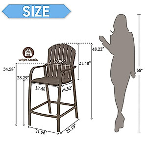 VredHom Outdoor Aluminum Bar Stools Set of 2, 2PCS Bar Height Chairs Patio Stools Wood Bar Chair Set with Brown Aluminum Frame, Armrest and Footrest for Balcony Pool Garden Lawn Deck Backyard