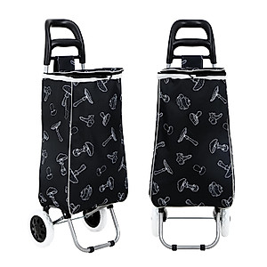 Shopping Truck Folding Grocery Wheels Cart Foldable Shopping Bag Hand Truck 37 inch Handle Height Storage 13.77'’x11''x37'' (05BY)