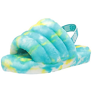 UGG Girls K Fluff Yeah Slide Marble Slipper, Oasis Blue/Sulphur, 6 Big Kid