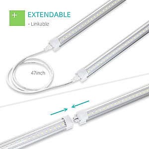 SUERCAI.YO LED Shop Light 4FT, 50W 7000lm Super Bright 6500K, Clear Cover, V-Shape, T8 LED Light Fixture, LED Shop Lights for Garage Workbench Workshop, Plug and Play(2 Pack)