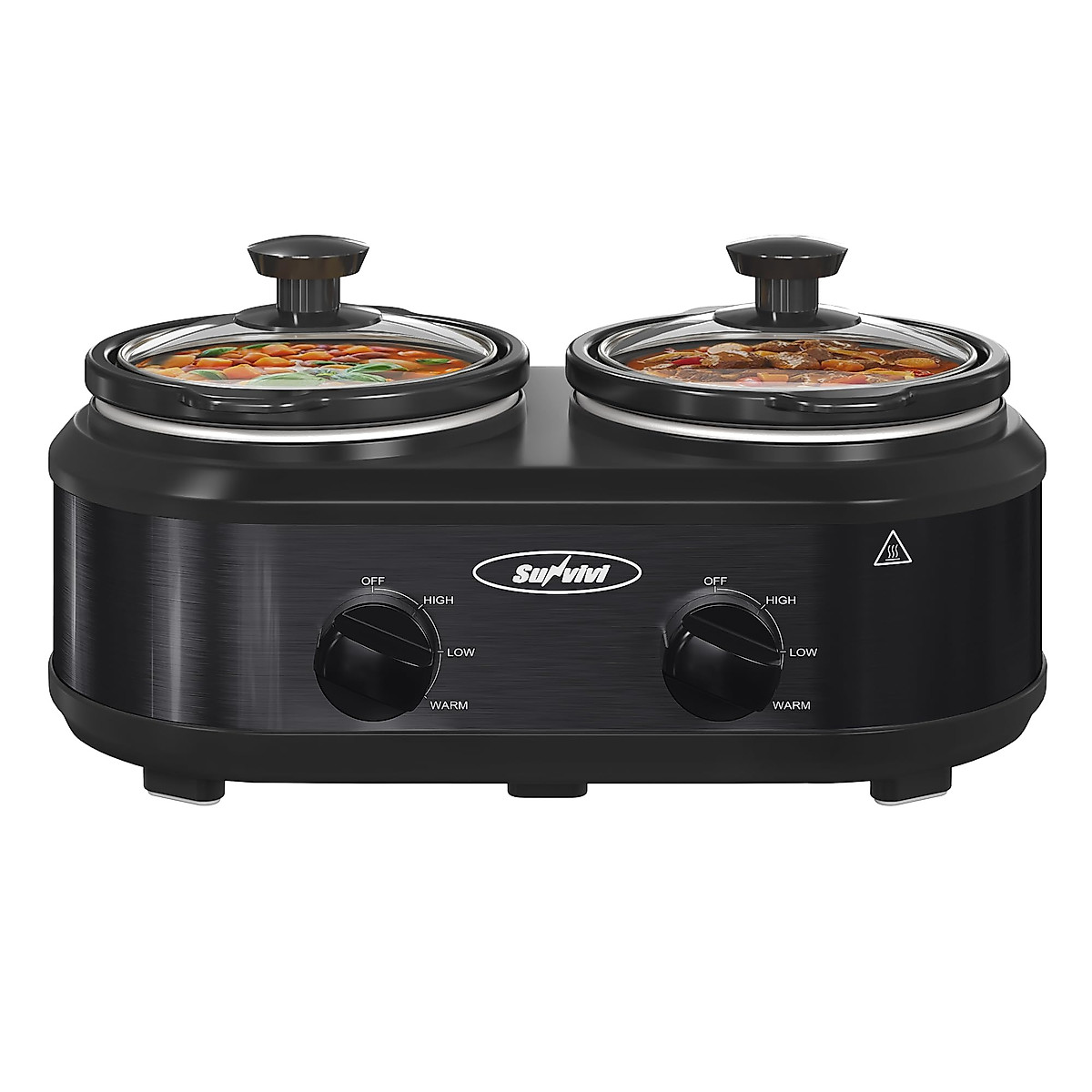 Slow Cooker, Dual Slow Cooker Black and Copper Triple Slow Cooker Buffet Server Multiple Pot Food Warmer, Slow Cooker Buffet Food Warmer Adjustable Temp Lid Rests Stainless Steel