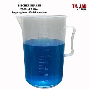 TN LAB Beaker Pitcher Measuring Cup Strong Handle Polypropylene Plastic Graduated 2000ml 2L Holds 2 Quarts 3-Pack