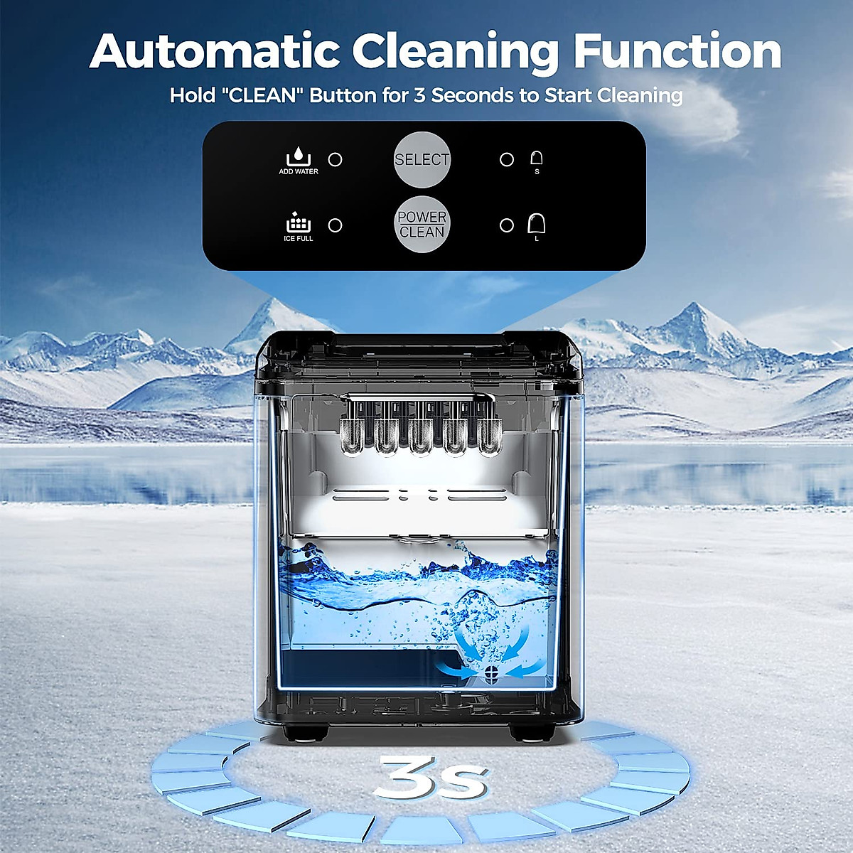 Ice Maker Machine Countertop, 27 lbs in 24 Hours, Self-Cleaning Ice Maker Countertop, 9 Cubes Ready in 8 Mins, Electric Portable Ice Maker with Ice Scoop and Basket for Home Kitchen Bar Office