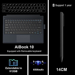 AWOW Windows 10 Tablet 10.1inch with Keyboard, Detachable 2 in 1 Laptop Touch Screen, Intel Celeron N4120, 8GB RAM 128GB ROM, 2.4G+5G WiFi, Bluetooth, HDMI, Dual Camera
