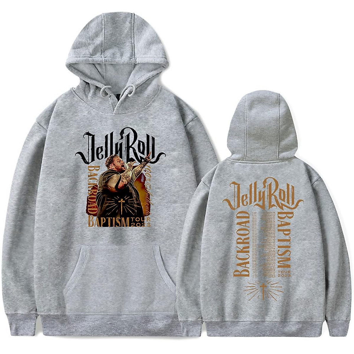ZJHXQEVC Jelly Roll Backroad Baptism Tour Photo Hoodie Women Men Long Sleeve Sweatshirt Streetwear 2023 Tour Merch (4X-Large,grey)