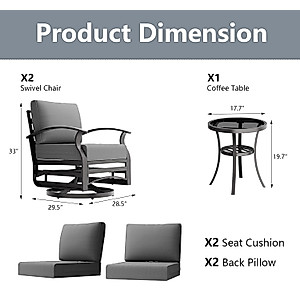ASJMR 3 Piece Outdoor Aluminum Metal Swivel Rocking Chair Set with 1 Coffee Table and 2 Upholstered Cushions Outdoor Metal Swivel Rocking Chair Furniture (for Indoor, Outdoor) Parlor Set