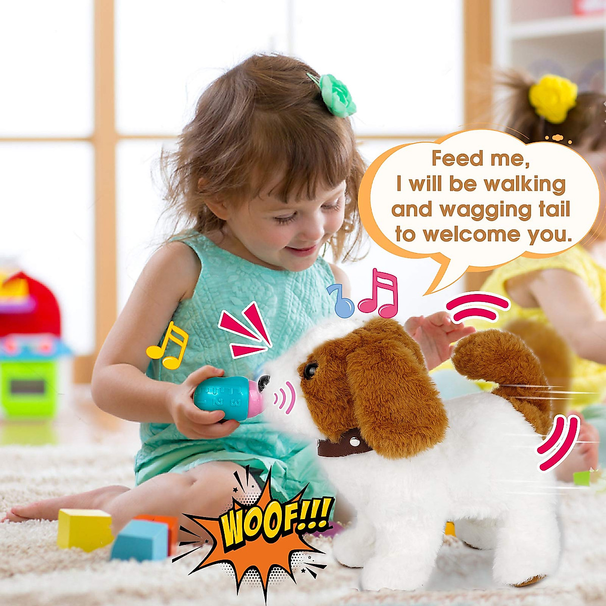 Airbition Realistic Puppy Dog Toy for Kids, Walking, Barking, Singing, Tail Wagging, Like Real Robotic Present Pet Toy for Toddler Kids Girls Boys
