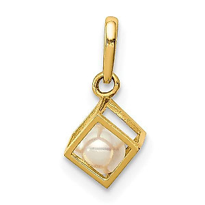 14K Yellow Gold Square Geometric Freshwater Cultured Pearl Necklace Charm Pendant Only