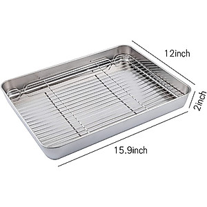Stainless Steel Baking Sheet With Rack,Cookie Sheets and Non-stick Cooling Rack,Food Grade Material Baking Pan Tray For Oven,Extra Rectangle Size Baking sheet,Warp Resistant&Heavy Duty&Non Toxic (XL)