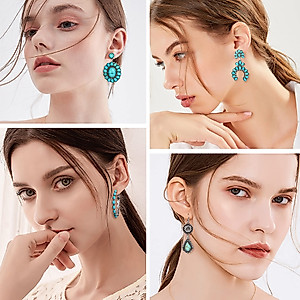 Sanfenly 9 Pairs Turquoise Earrings Set Vintage Western Drop Dangle Teardrop Earrings Boho Bohemian Turquoise Jewelry for Women and Teen Girls