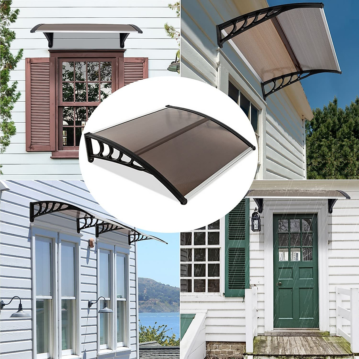 Simply-Me 40" x 40" Door Window Awning Polycarbonate Cover Front Door Outdoor Patio Awning Canopy UV Rain Snow Protection Hollow Sheet (Brown & Black Bracket)