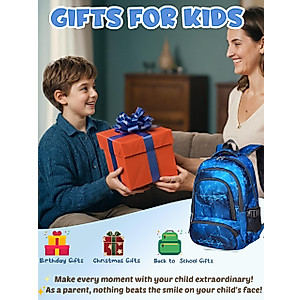 BLUEFAIRY Boys Backpack for Kids Elementary School Bags Kindergarten Middle School Bookbags Lightweight Durable Girls Gift (Stars,Blue)