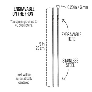 Set of custom reusable metal chopsticks engraved japanese stainless steel dinnerware utensils lot for new home, gifts, party favors, wedding goodie bags, engagements