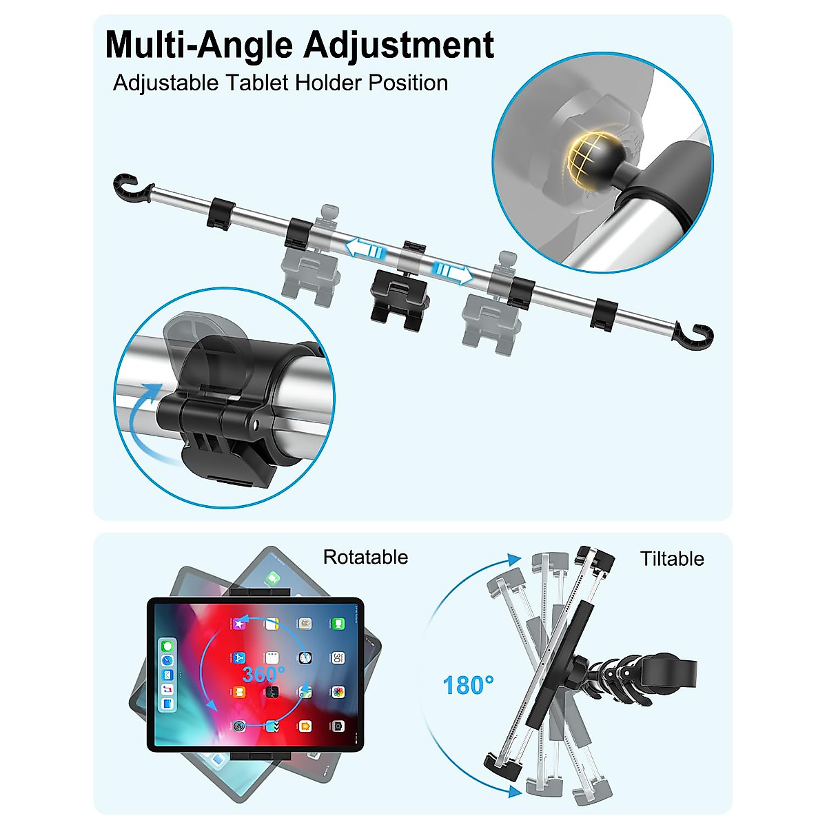 woleyi Car Headrest Tablet Holder Mount - [Anti Shake & Stretchable] Tablet Holder Back Seat for Car Between Kids Stand, for iPad Pro Air Mini, Galaxy Tab, Kindle Fire, Switch, iPhone, 4.7-13" Devices