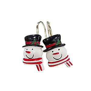Indecor Home 17-Piece Snowman Christmas Holiday Bathroom Decoration Accessory Set | Bath Rug/Mat | Resin Soap/Lotion Pump Dispenser | Shower Curtain | 12 Resin Hooks | 2 Hand Towels | Gift Box Set