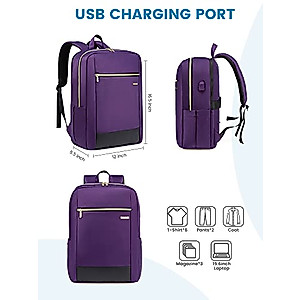 LOVEVOOK Laptop Backpack Women, 15.6 inch Lightweight Smart Work Backpack Travel Bag, Casual Daypack for Business Commuter, Water Resistant Book Bag with USB Charger for College, Purple