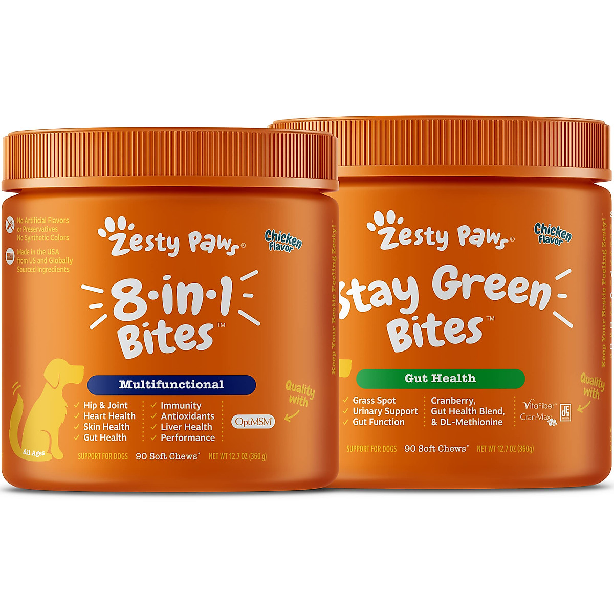 Multifunctional Supplements for Dogs - Glucosamine Chondroitin for Joint Support + Stay Green Bites for Dogs - Grass Burn Soft Chews for Lawn Spots