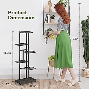 POKIPO Plant Stand for Indoor Outdoor Plants, Tall Metal Plant Shelf Corner Flower Stands Holders, Multiple Tiered Shelves Rack for Patio Garden Living Room Balcony Bedroom (6 Tier 7 Potted, Black)